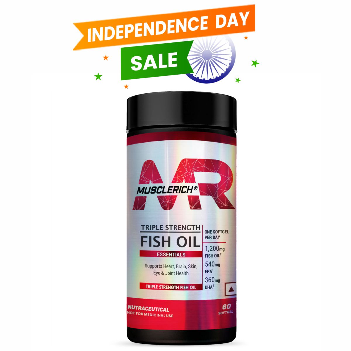 MuscleRich Triple Strength Fish Oil (Supports Heart, Brain, Skin, Eye ...